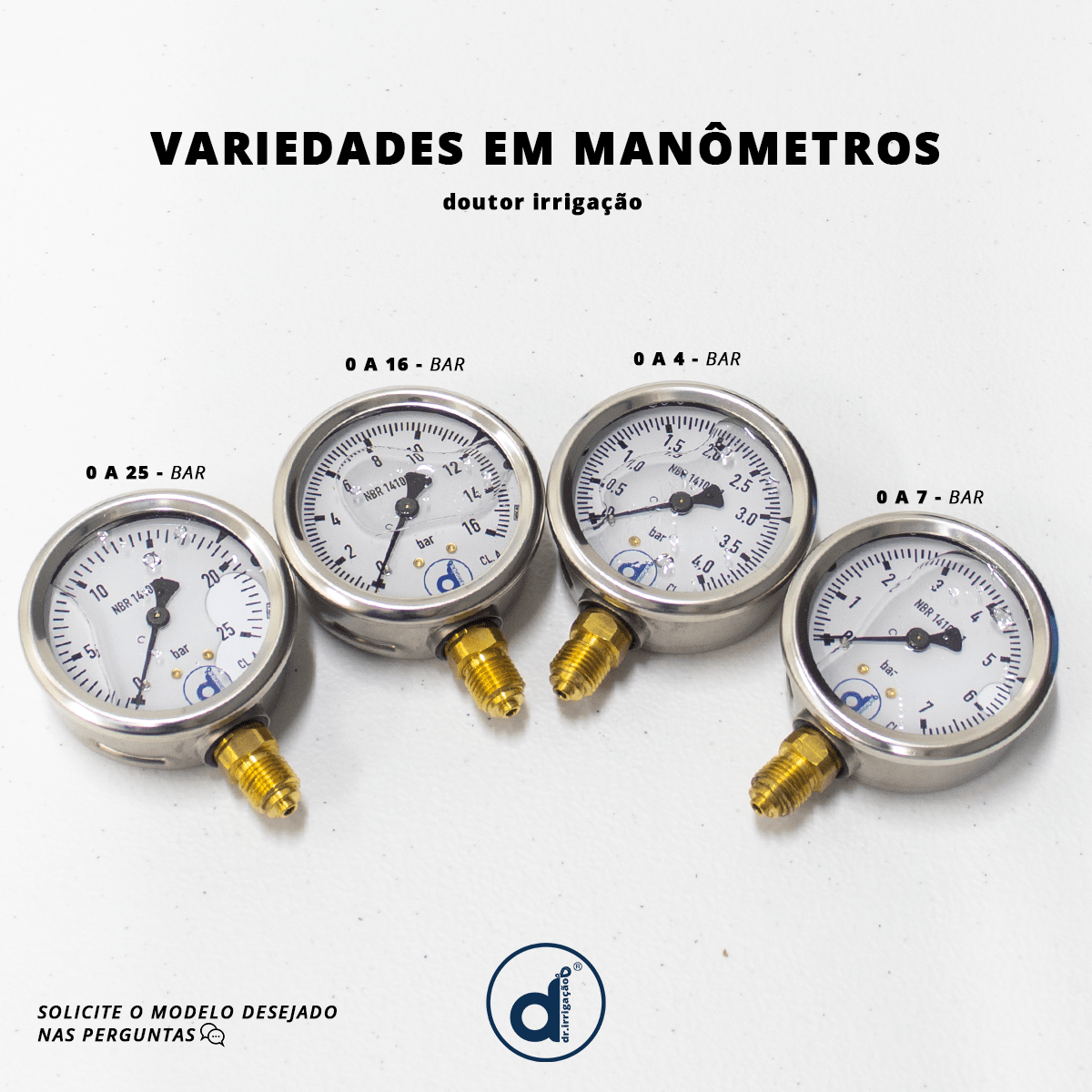 Manometro Vertical Rosca 1/4 Npt COM Glicerina 0 a 4 BAR, 0 a 7 BAR, 0 a 10 BAR, 0 a 16 BAR, 0 a ...