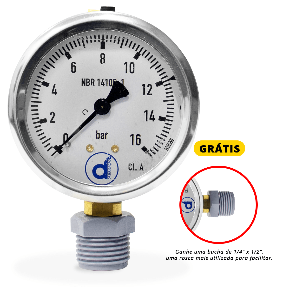 Manometro Vertical Rosca 1/4 Npt COM Glicerina 0 a 4 BAR, 0 a 7 BAR, 0 a 10 BAR, 0 a 16 BAR, 0 a ...